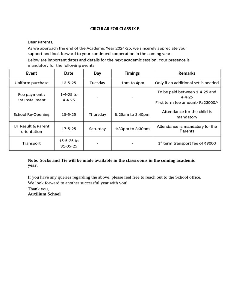 Circular For Class Ix B 1743168220 | PDF