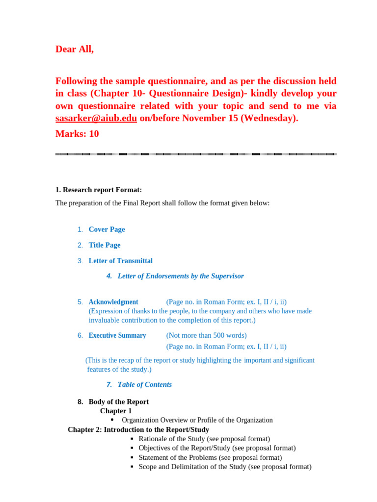 1 Final MR Final Report Structure and Sample Questionnaire 202123 1 | PDF | Retail | Employment