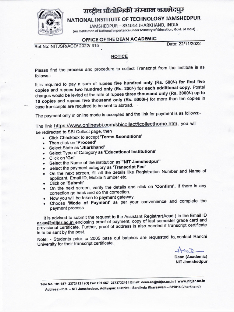 Process and Procedure For Collecting Transcript | PDF