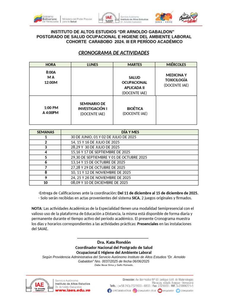 Cronograma III Periodo Cohorte 2024 Carabobo | PDF