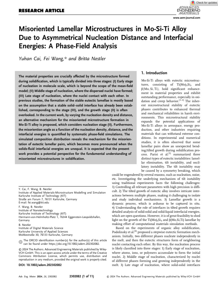 Adv Eng Mater - 2024 - Cai - Misoriented Lamellar Microstructures in Mo ...