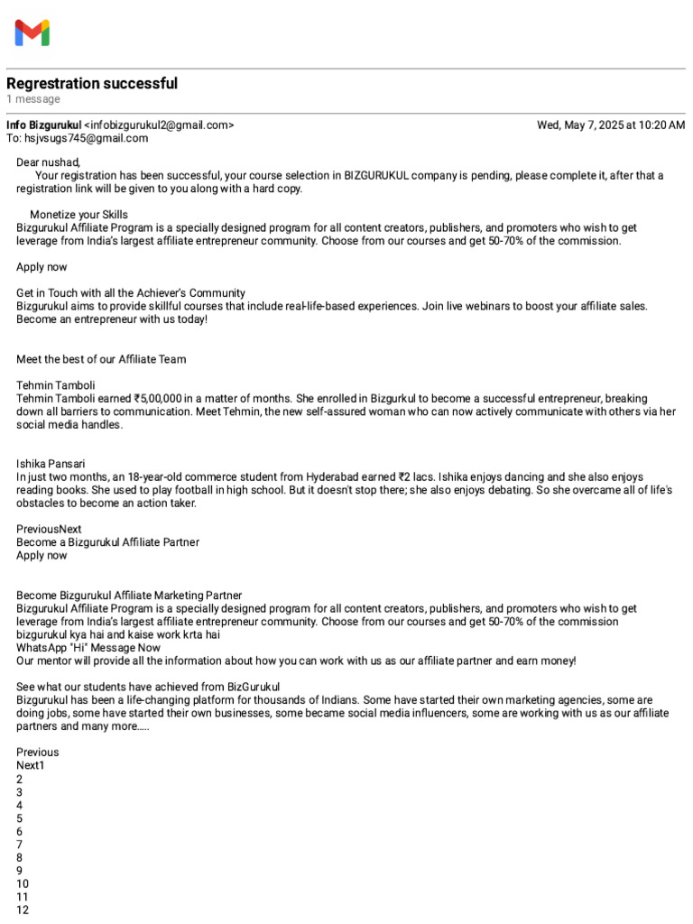 Gmail - Regrestration Successful | PDF