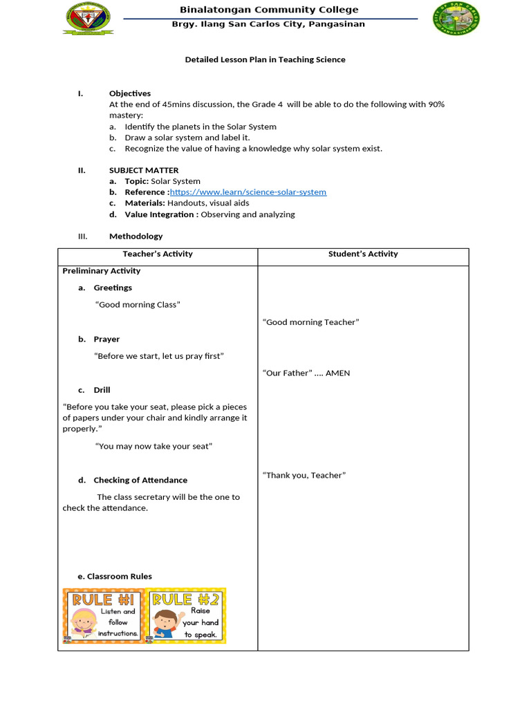 Detailed Lesson Plan Science | PDF | Planets | Solar System