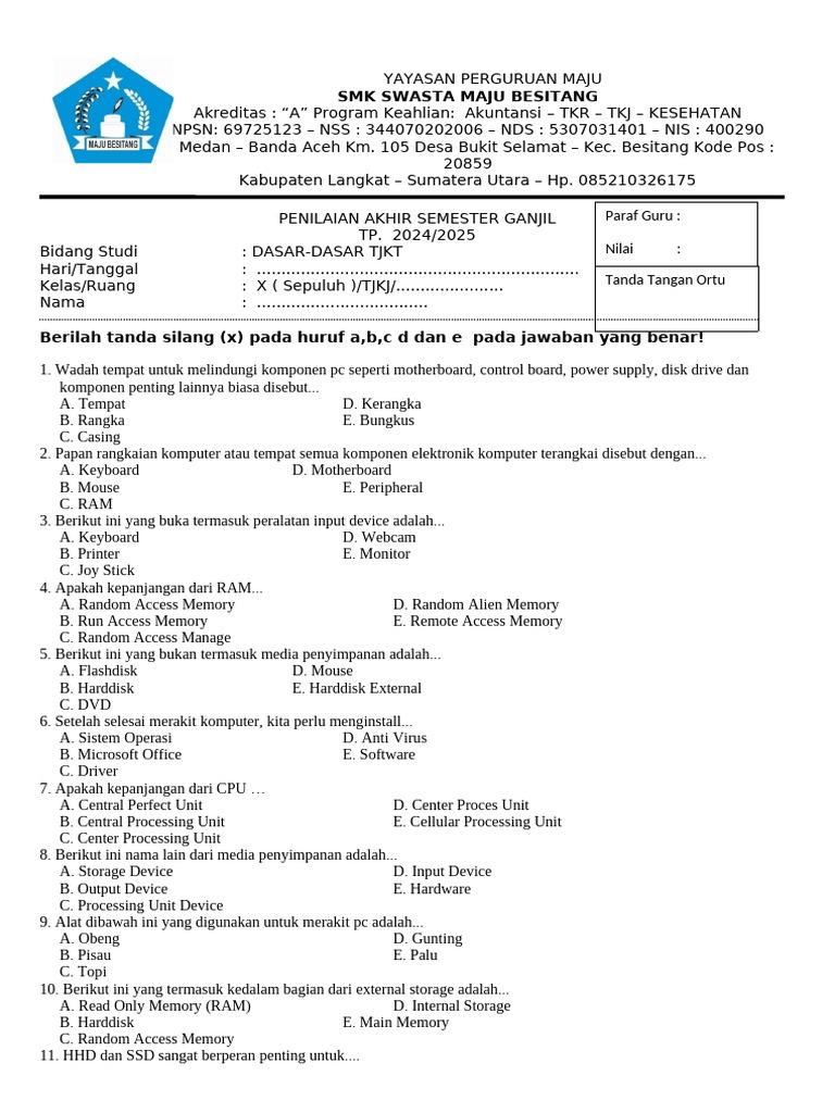 Soal Produktif X TJKT | PDF