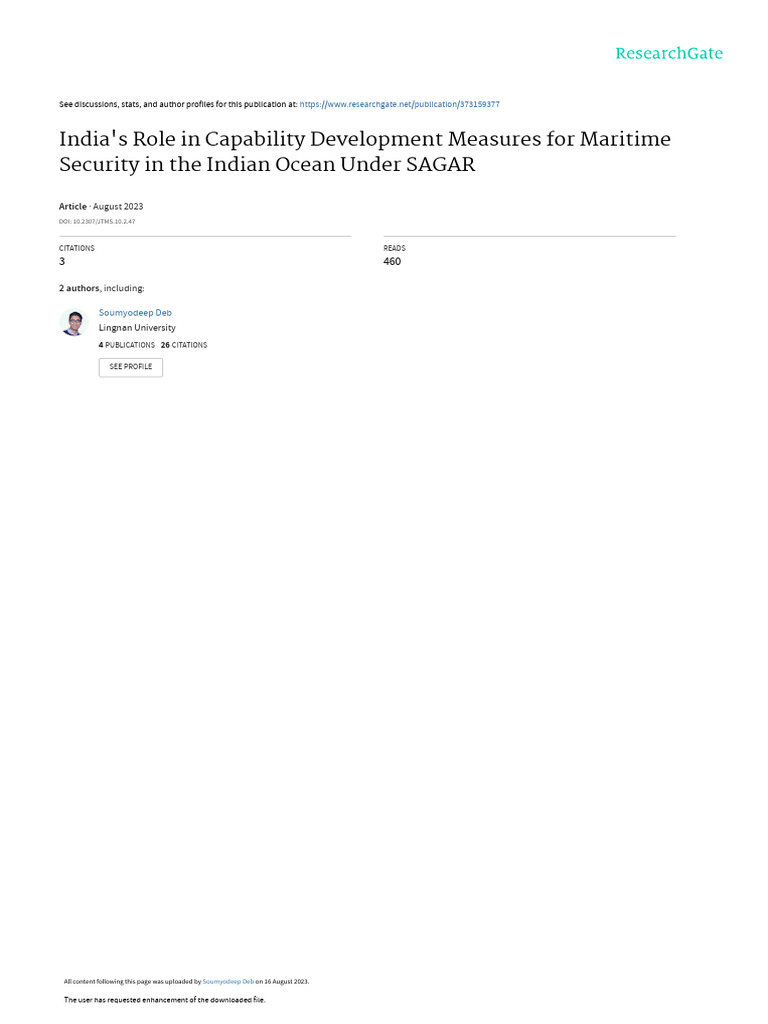 Indias Role in Capability Development Measures For Maritime Security in ...
