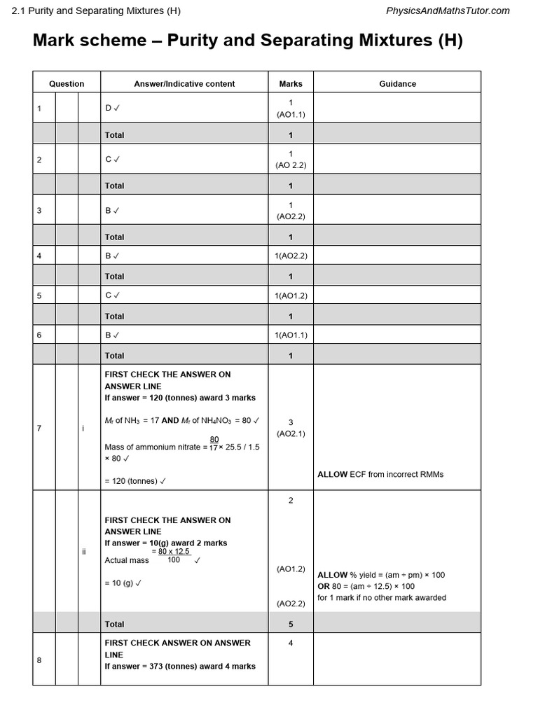 2.1 Purity and Separating Mixtures (H) MS | PDF | Distillation ...