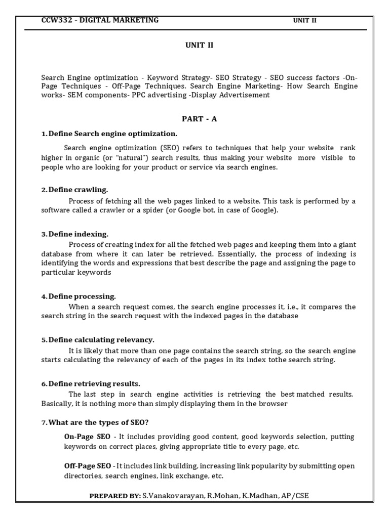 CCW332-DIGITAL MARKETING-QA-UNIT 2. Digital Marketing | PDF | Search Engine Optimization ...