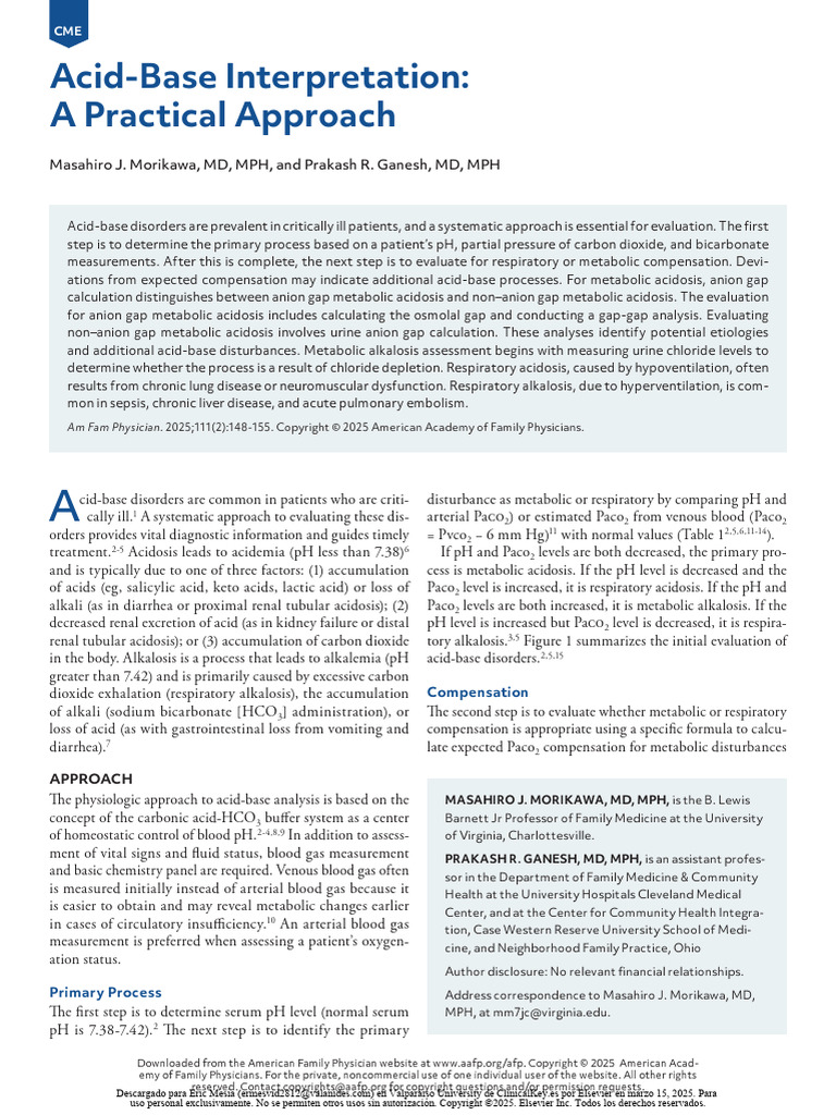 Acid-Base Interpretation - A Practical Approach | PDF | Medical ...