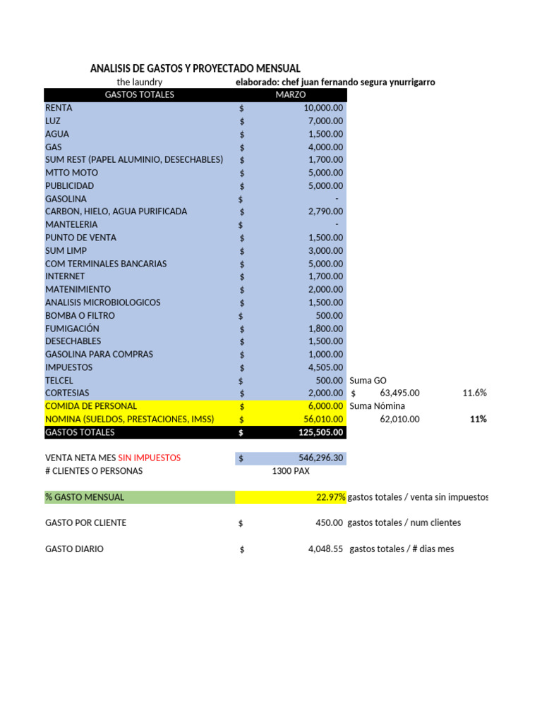 Analisis de Gastos y Proyectado Mensual The Laundry | PDF