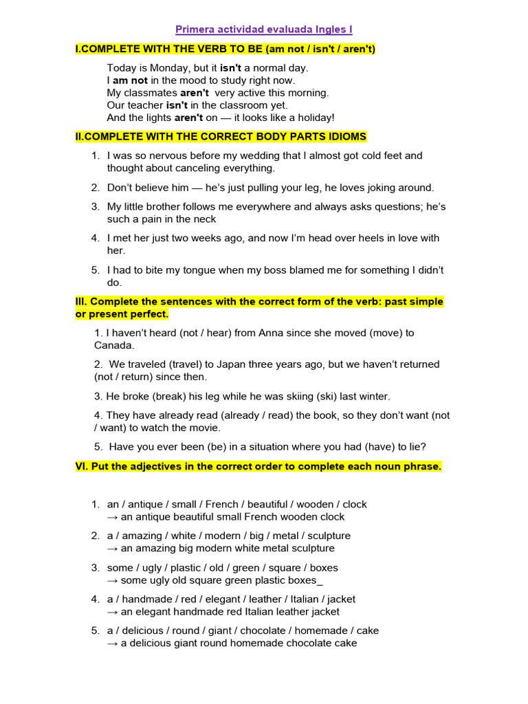 Primera Practica Evaluada - Ingles I | PDF