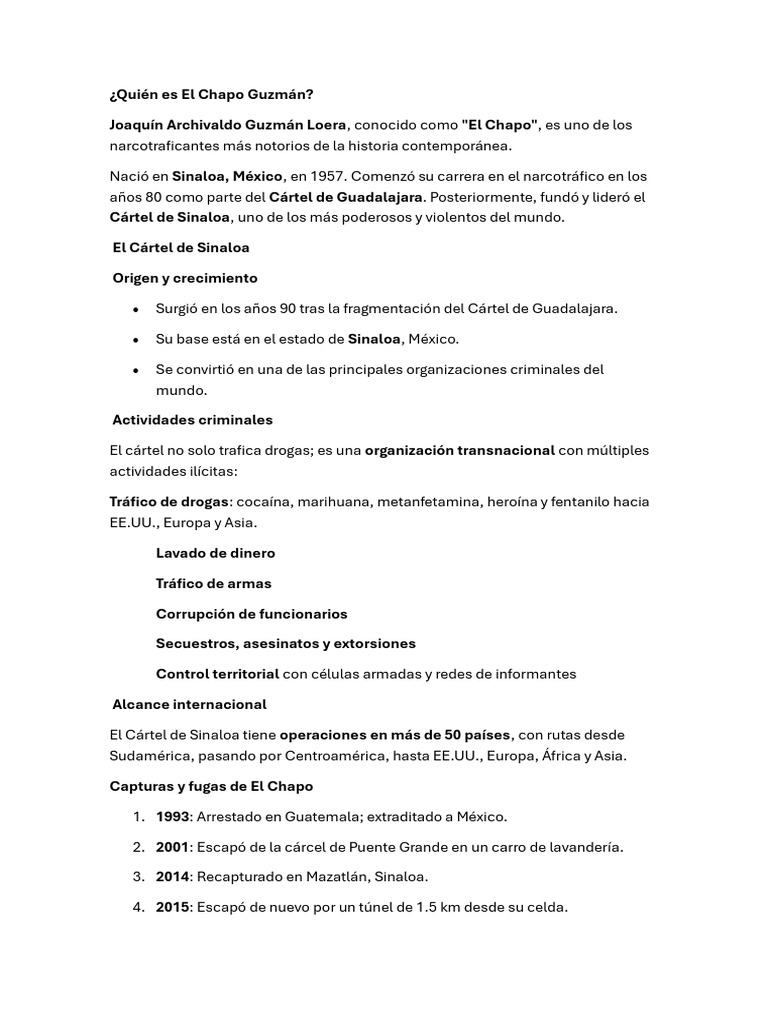 Quién Es El Chapo Guzmán | PDF | Cartel de Sinaloa | Miembros de organizaciones criminales