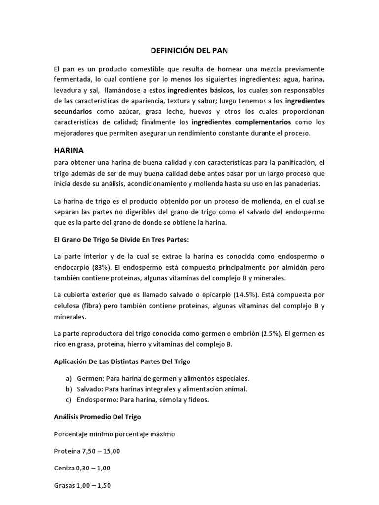 Definición Del Pan | PDF | Carbohidratos | Panes