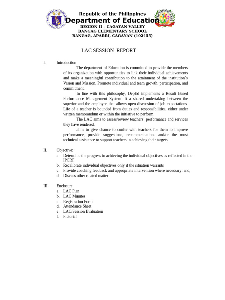 LAC Session Report for Teachers' Performance | PDF | Teachers | Learning