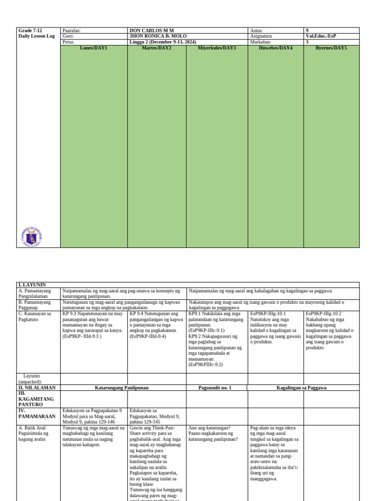 Q3 DLL Esp9 W2 | PDF