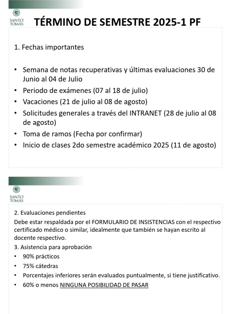 Fechas y Requisitos Semestre 2025-1 | PDF