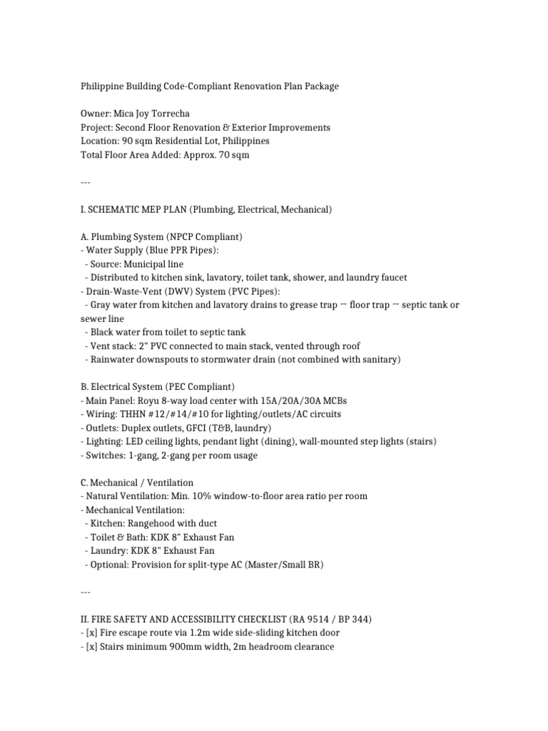 Philippine Renovation Compliance Plan | PDF | Building Engineering | Civil Engineering