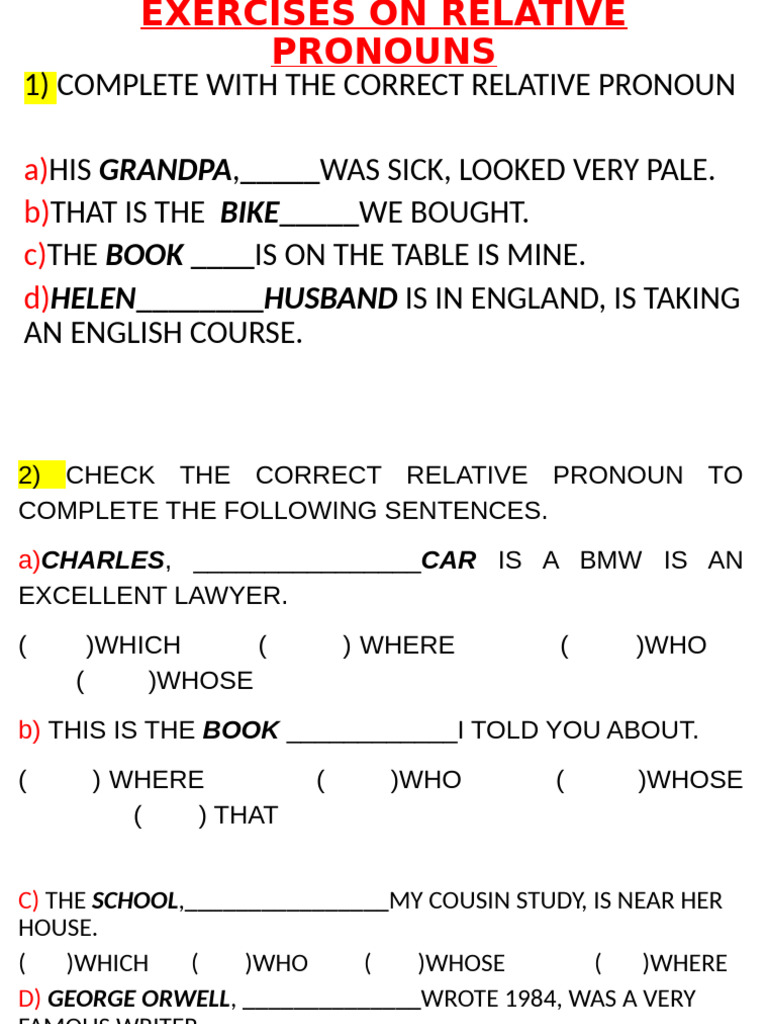 Exercises On Relative Pronouns 1 | PDF