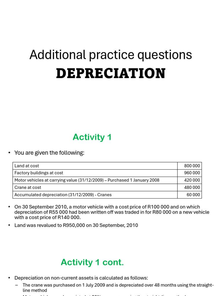 Additional Practice Questions Depreciation | PDF
