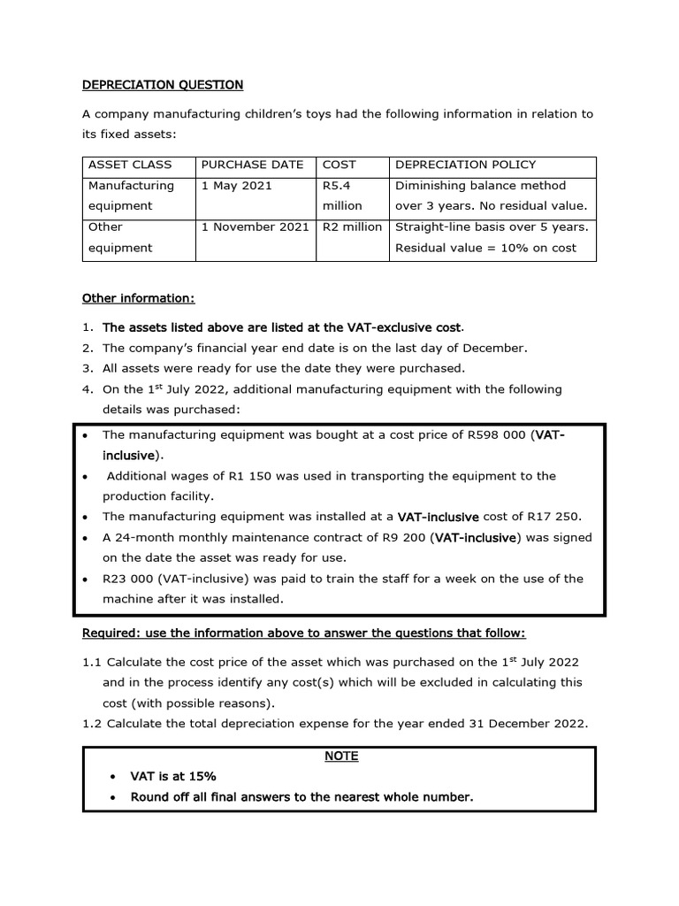 Depreciation Question With Solution | PDF | Depreciation | Expense