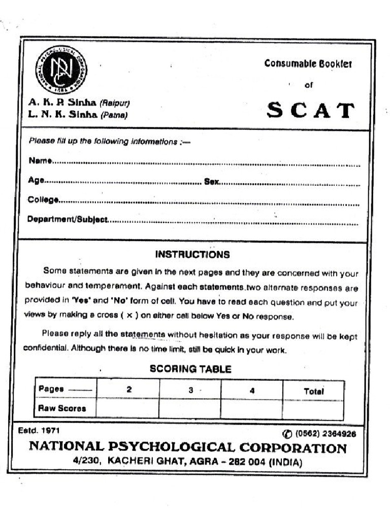Scat Questionnaire | PDF