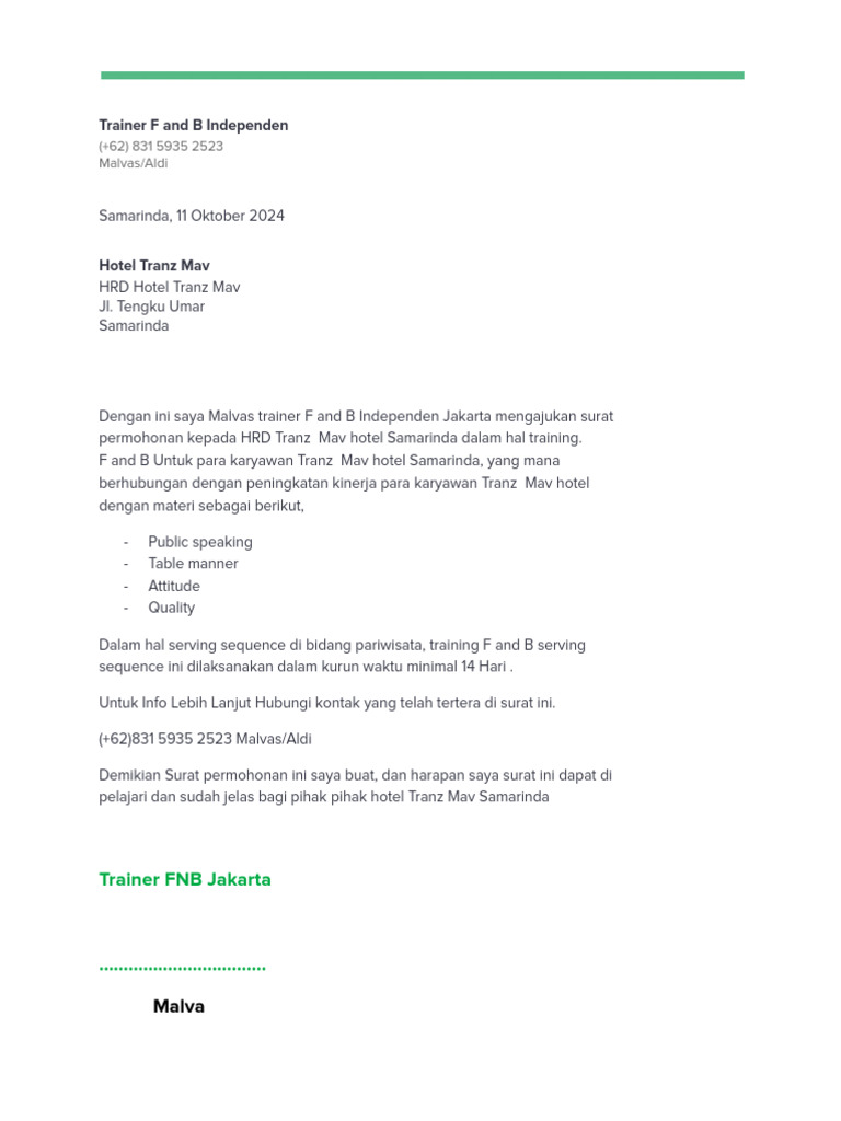 Surat Permohonan Training | PDF