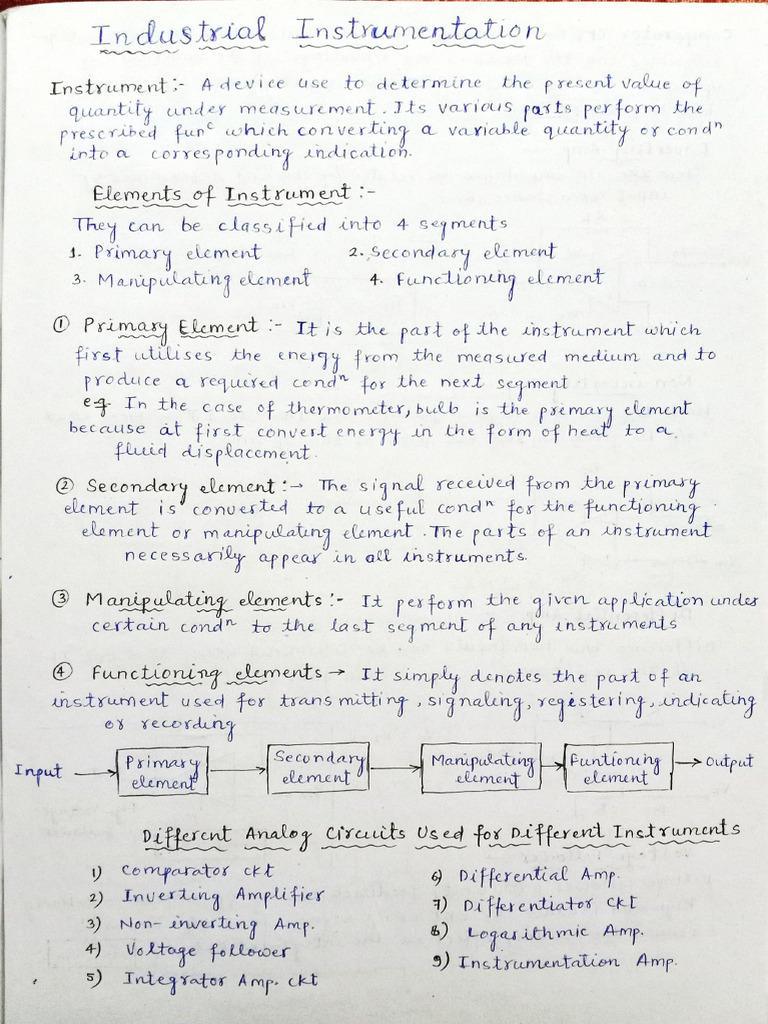 Industrial Instrumentation 1 Notes - 250430 - 102714 | PDF