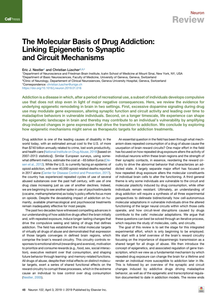 The Molecular Basis of Drug Addiction - Linking Epigenetic To Synaptic and Circuit Mechanisms ...