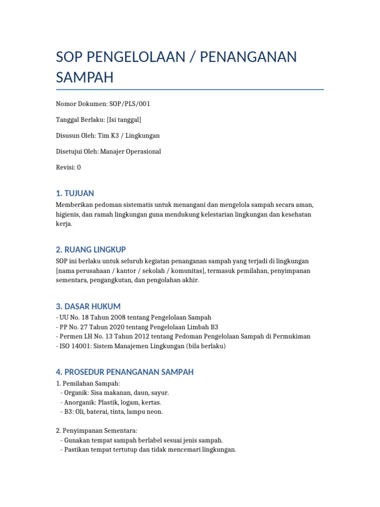 SOP Penanganan Sampah | PDF