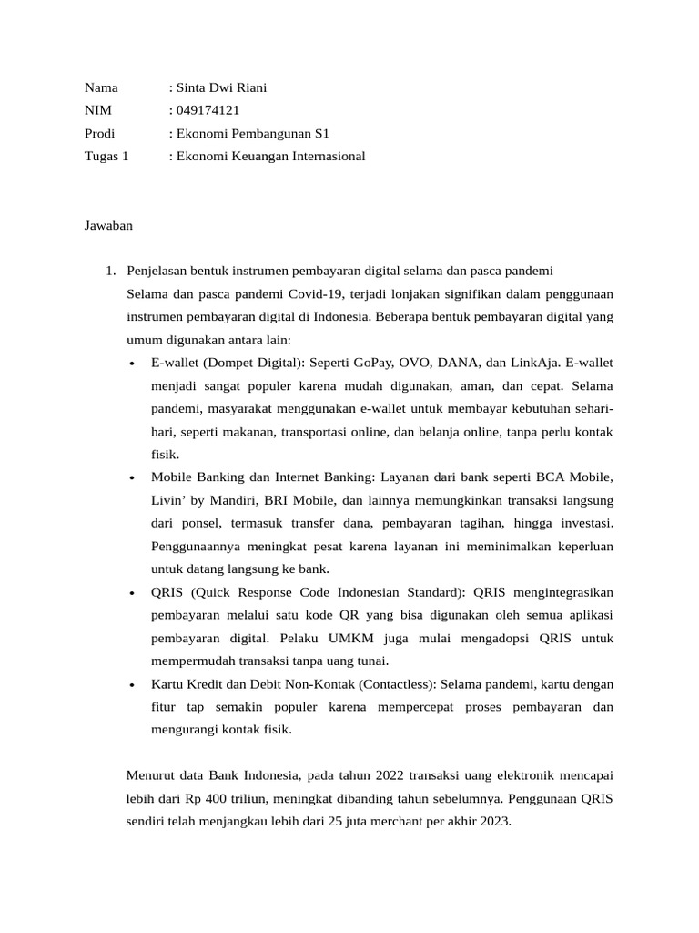 Jaawaban Tugas 1 Ekonomi Keuangan Internasional | PDF