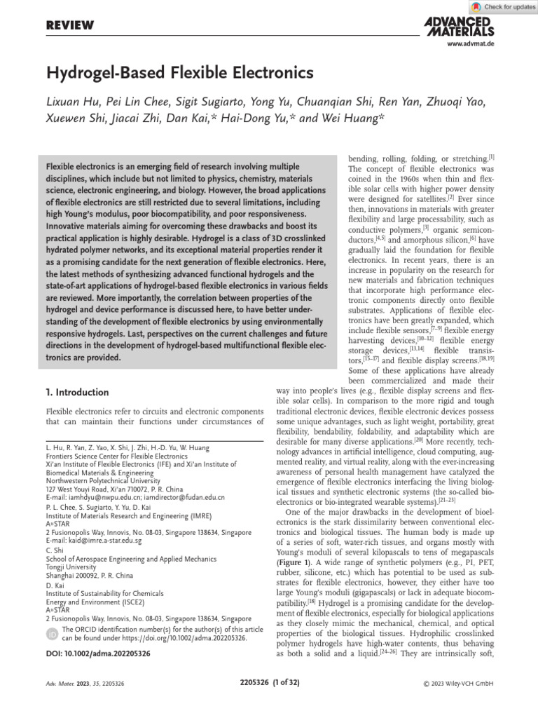Hydrogel Based Flexible Electronics | PDF | Gel | Polymers