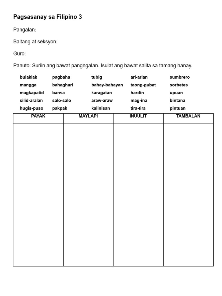 Pagsasanay Sa Filipino 3 | PDF