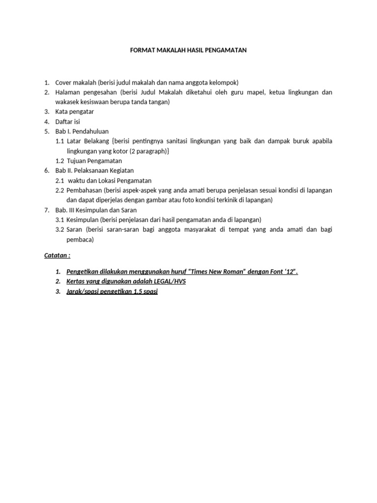 Format Makalah Pengamatan Sanitasi Lingkungan | PDF