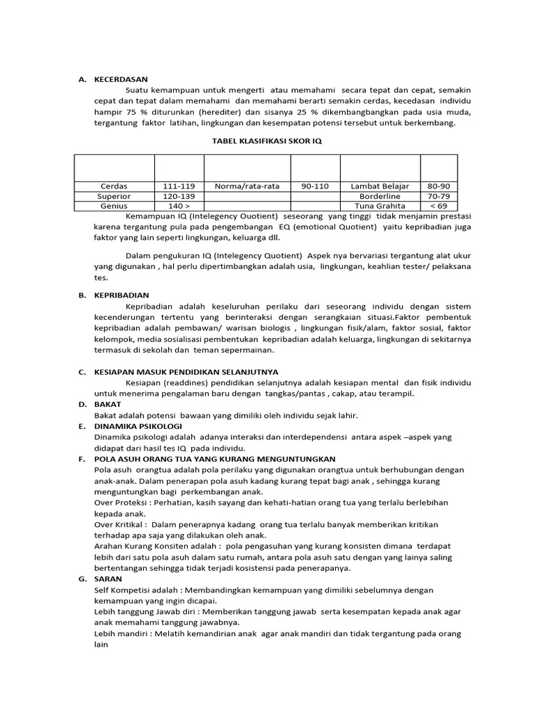 Penjelasan Hasil Psikotest Ananda | PDF