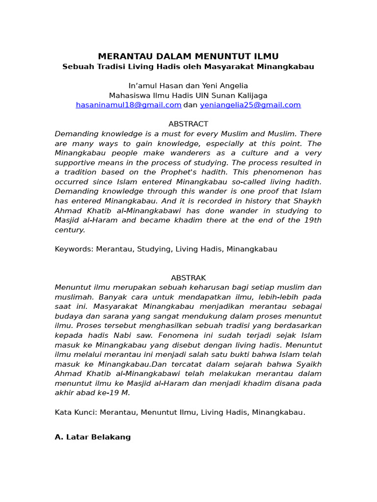 Merantau Dalam Menuntut Ilmu: Sebuah Tradisi Living Hadis Oleh ...