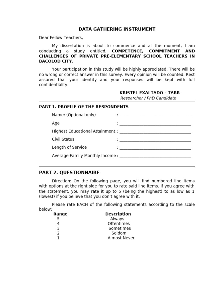 Revised Questionnaire K. E. Tarr | PDF | Educational Assessment | Teachers