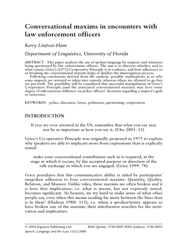 Conversational Maxims in Law Enforcement | PDF