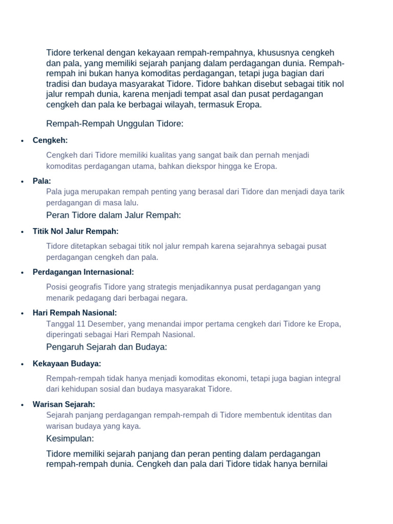 Tidore Terkenal Dengan Kekayaan Rempah | PDF