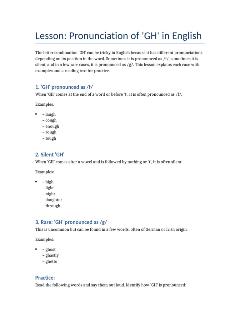 Understanding 'GH' Pronunciation Rules | PDF