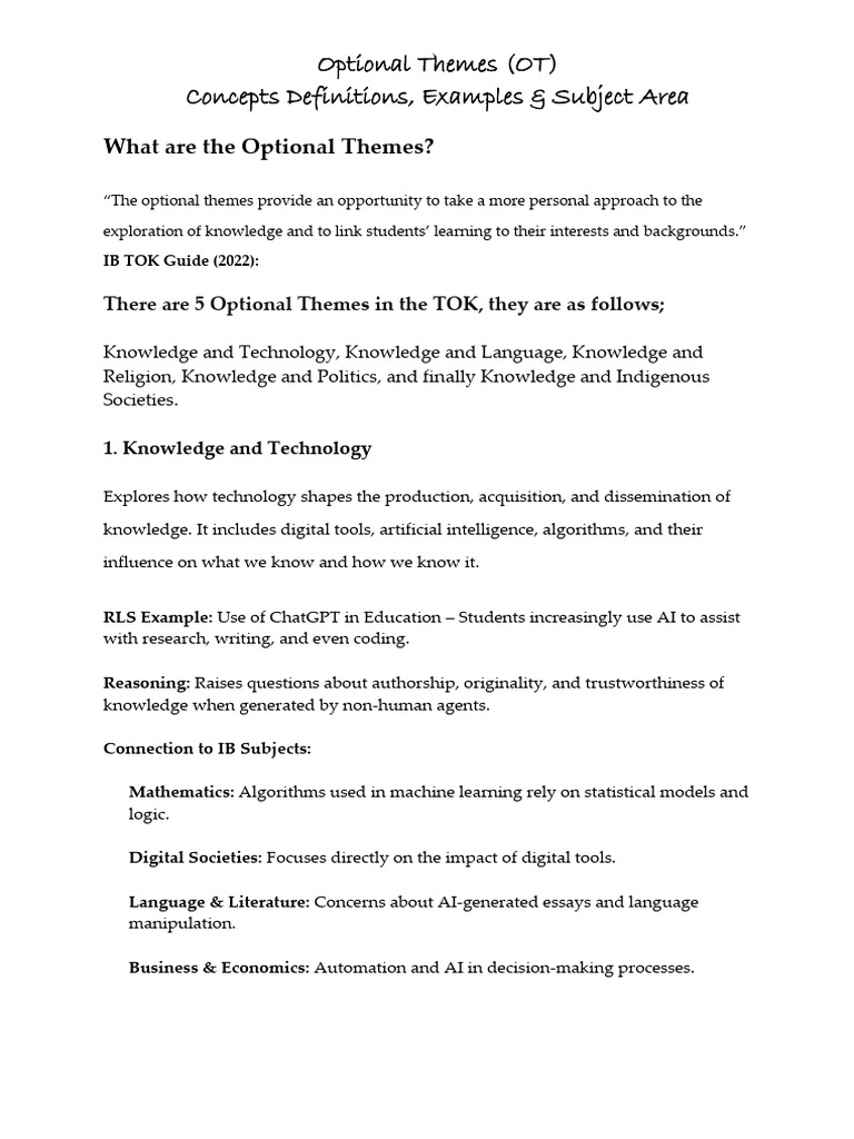 Optional Themes Handouts | PDF | Knowledge | Artificial Intelligence