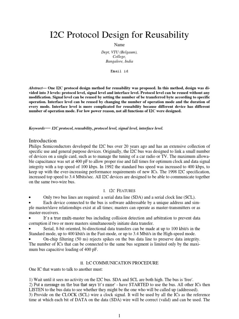 I2C Protocol Design For Reusability | PDF | Computer Hardware | Electronic Engineering