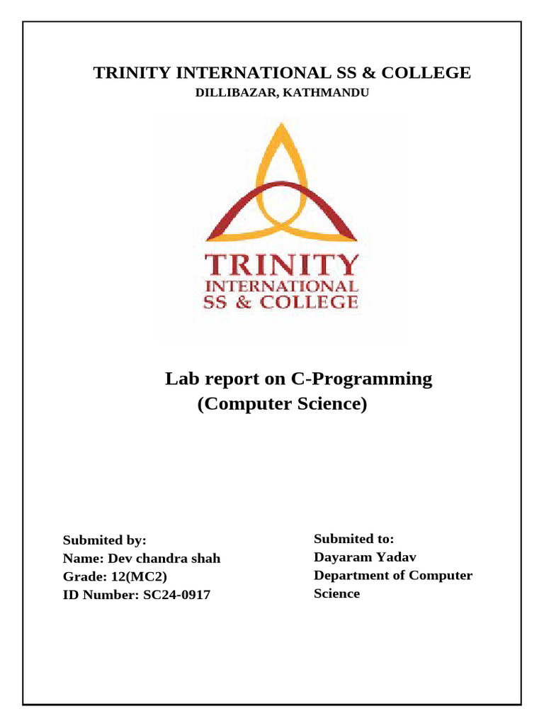 C-Programming Lab Report for Grade 12 | PDF