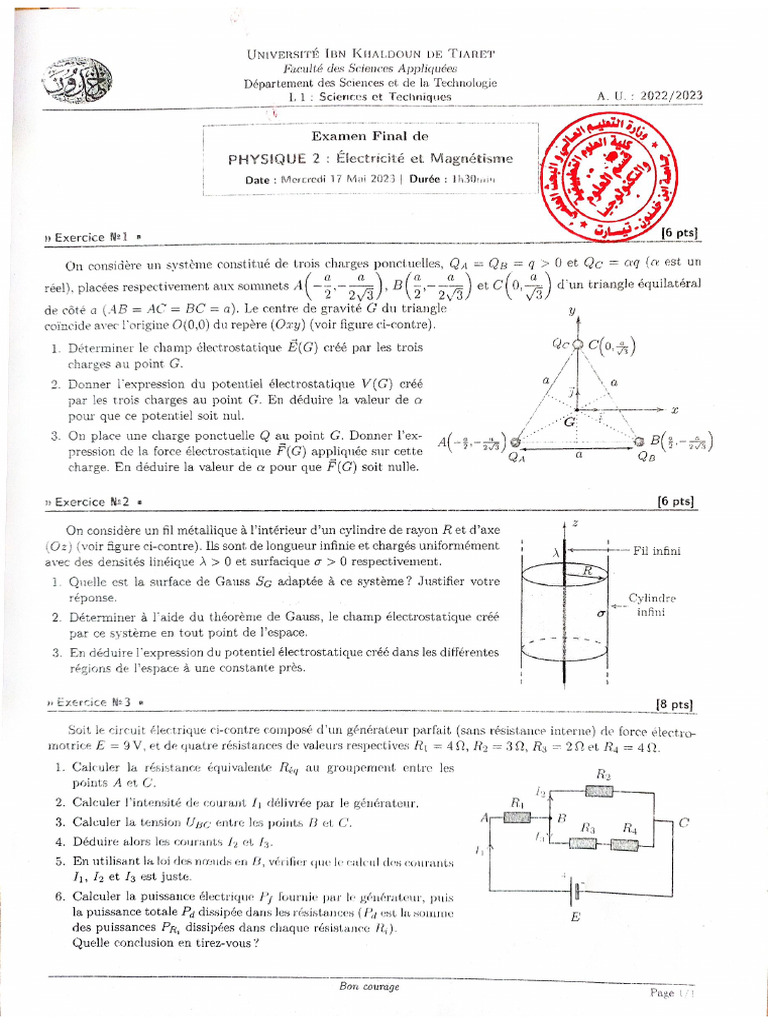 Examen1 Physique 2-1 | PDF