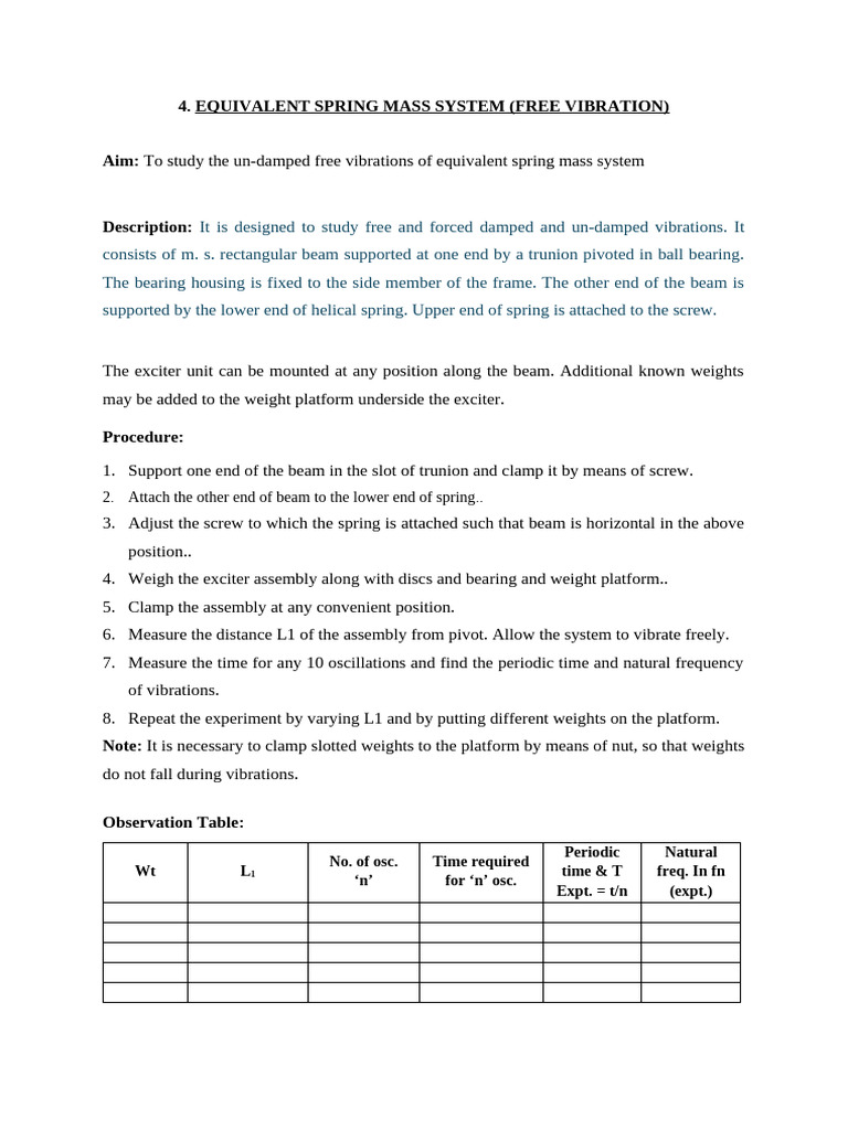 Un-Damped Spring Mass System Study | PDF | Oscillation | Mechanical ...