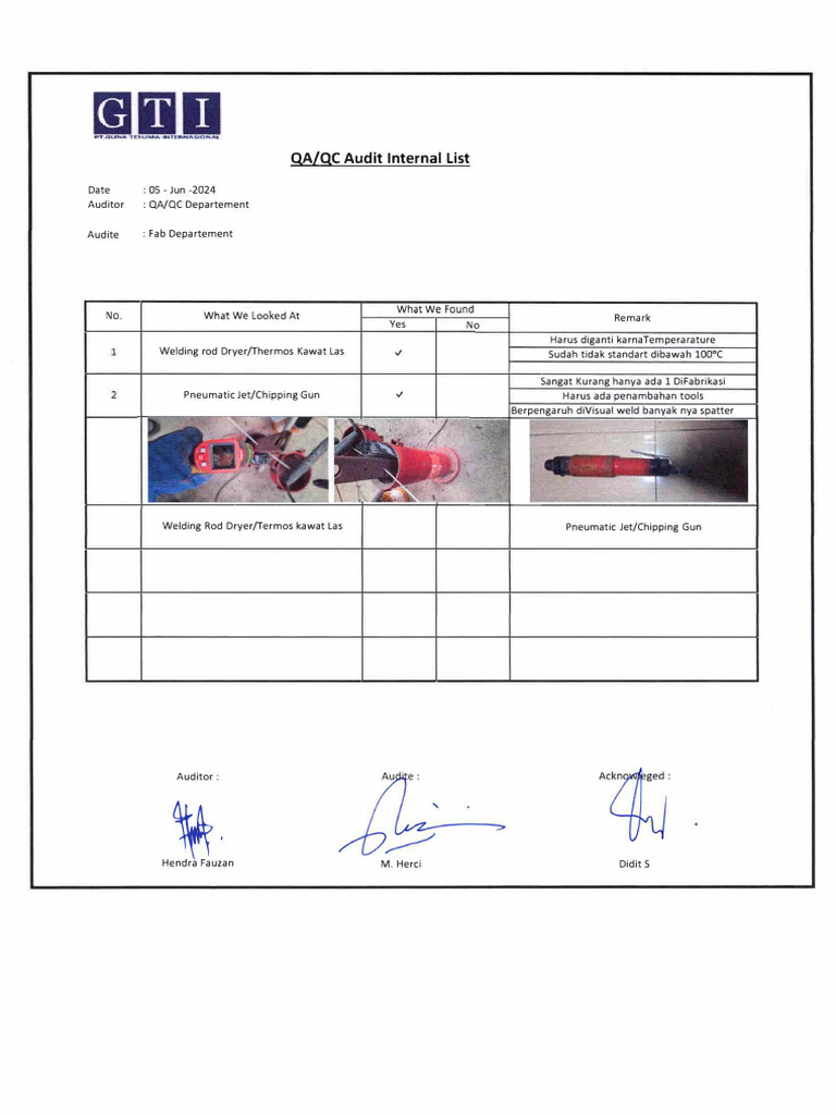 QA/QC Audit Findings for Welding Tools | PDF