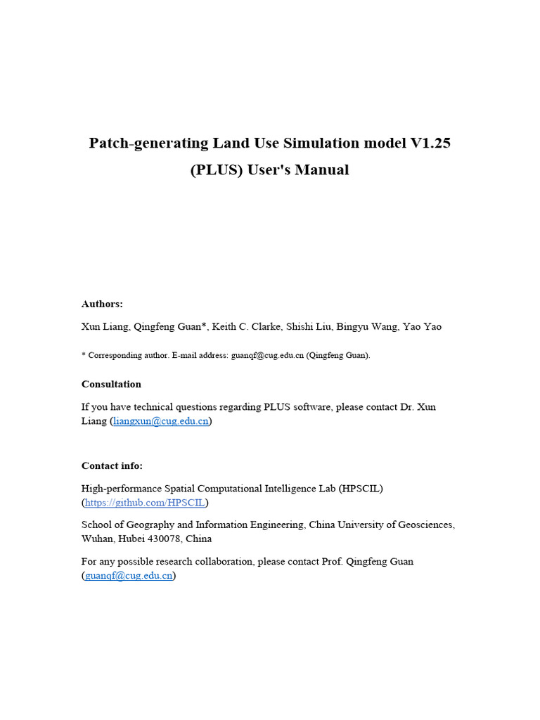 Tutorial A User Manual of The PLUS Model 20250501 | PDF | Simulation | Regression Analysis