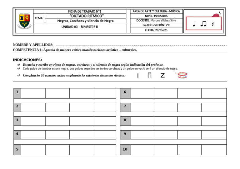 Dictado Ritmico Musica 2C U3 2025 | PDF