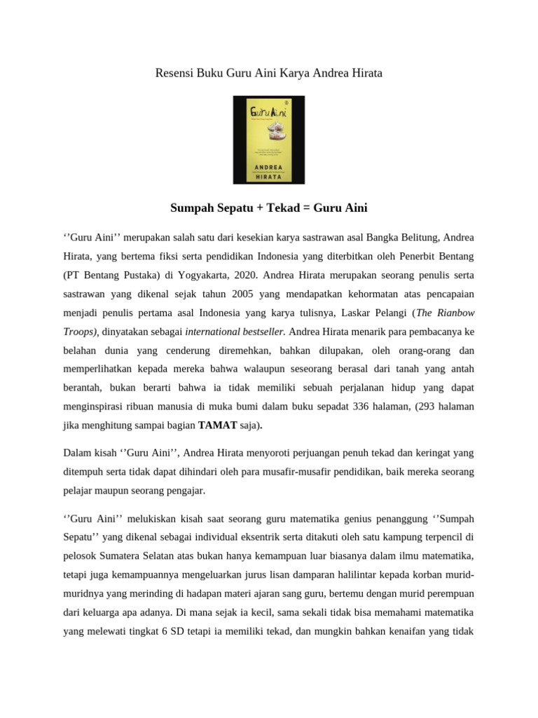 Resensi Buku "Guru Aini" Andrea Hirata | PDF
