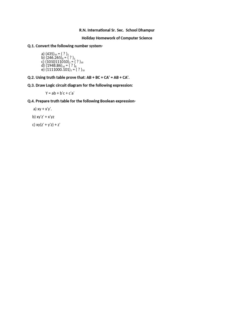 Holiday Homework of Computer Science | PDF