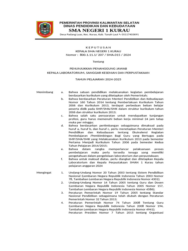 SK Kepala Lab Perpus 2024-2025 | PDF