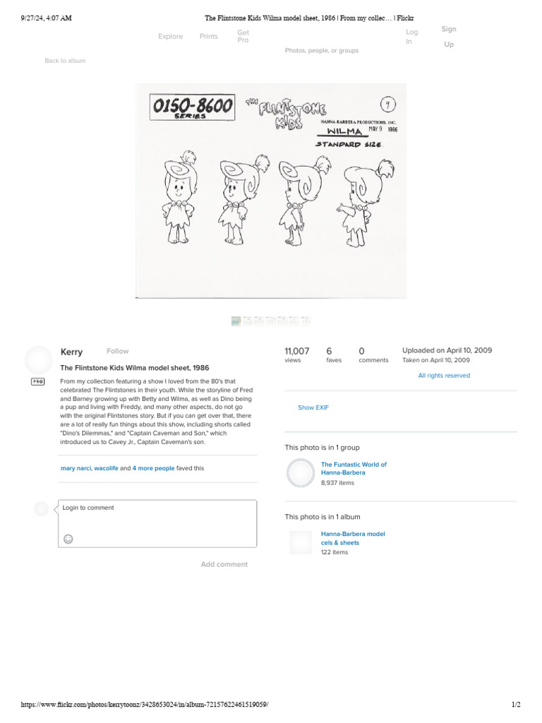 The Flintstone Kids Wilma Model Sheet, 1986 - From My Collec - Flickr ...